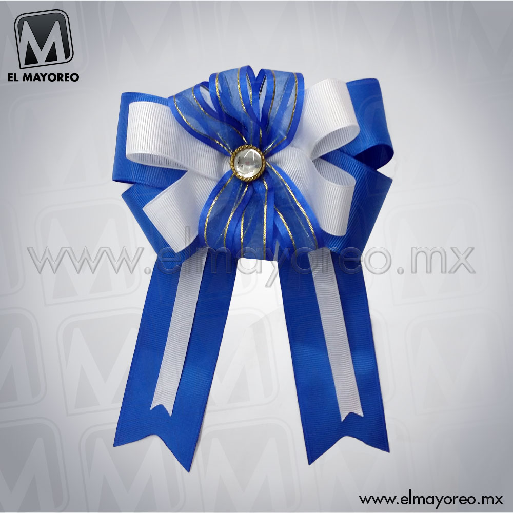 Moño Azul Rey con Blanco - El Mayoreo